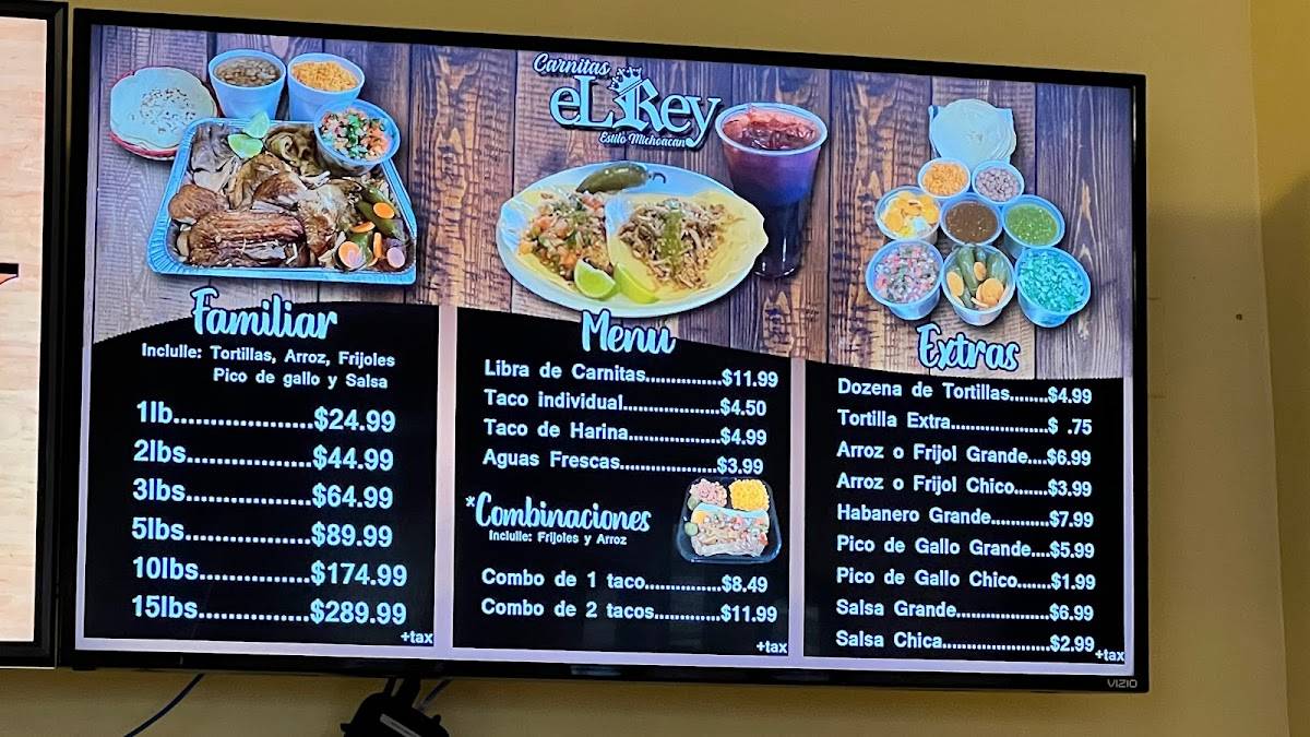 Menu at Carnitas El Rey restaurant, Oxnard, 124 E 5th St