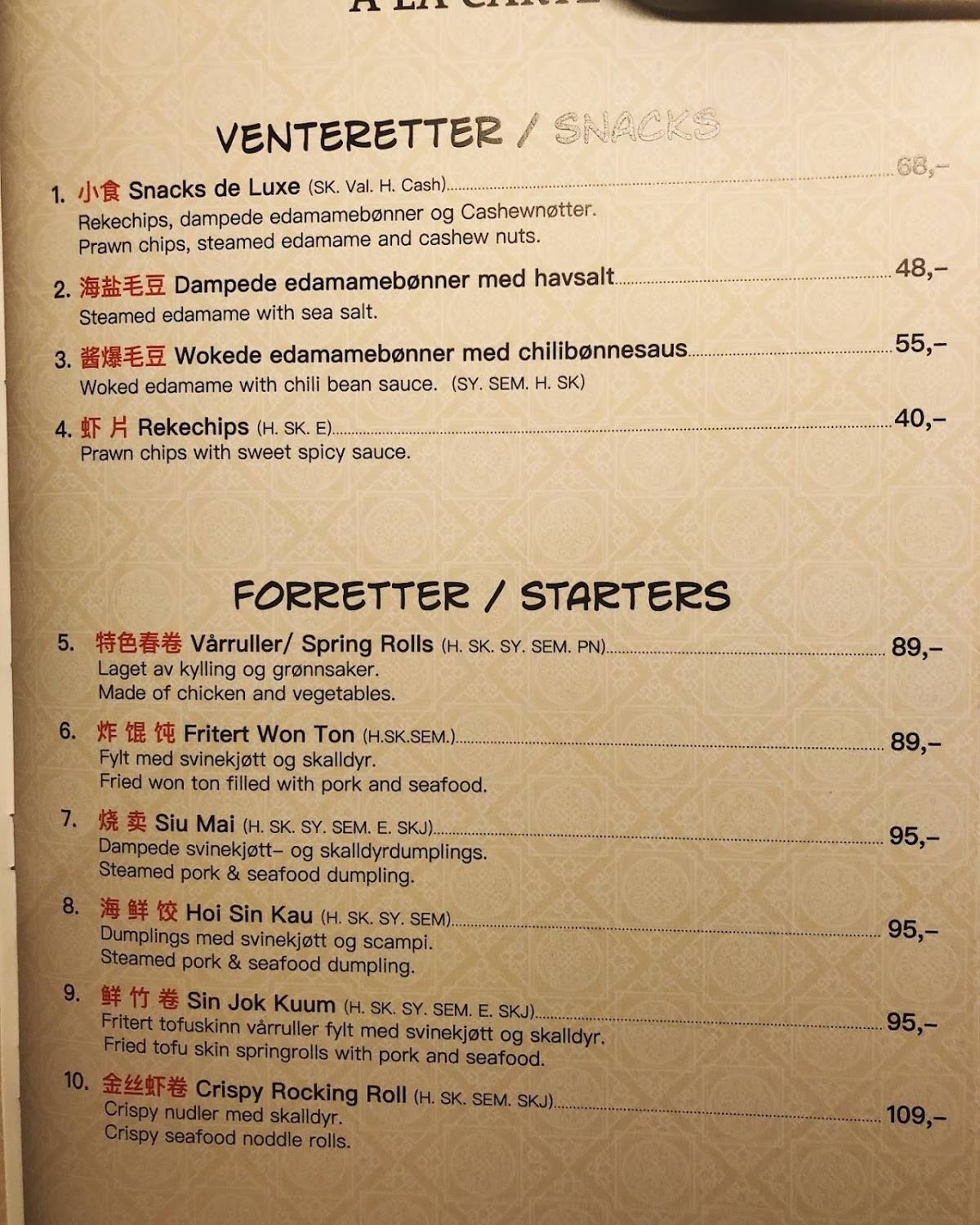 Menu at Chang Ching House restaurant, Kongsvinger