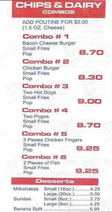 Menu at Chips & Dairy Fast Food, Ottawa