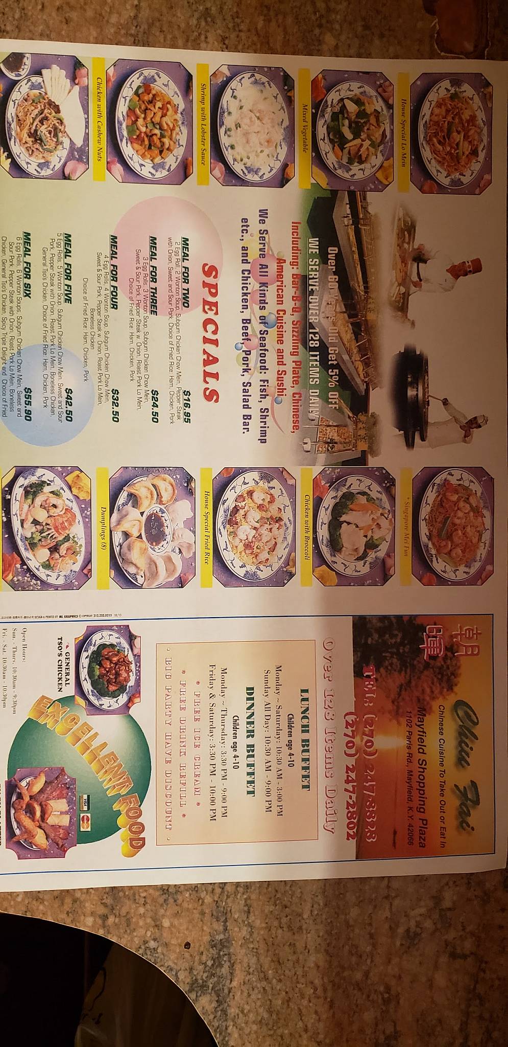 Menu at Chiu Fai restaurant, Mayfield