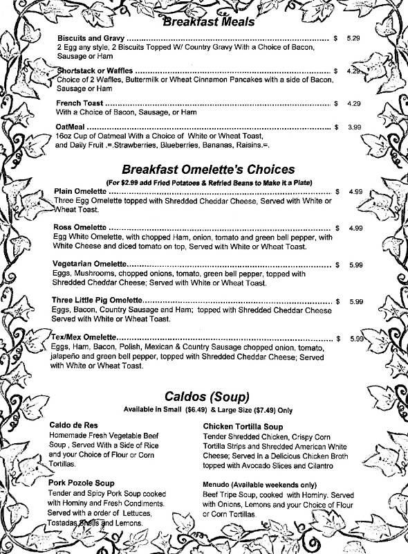 Menu at Circle G Restaurant, Poth