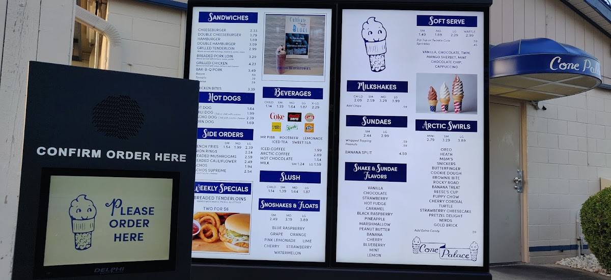 Menu at Cone Palace restaurant, Kokomo