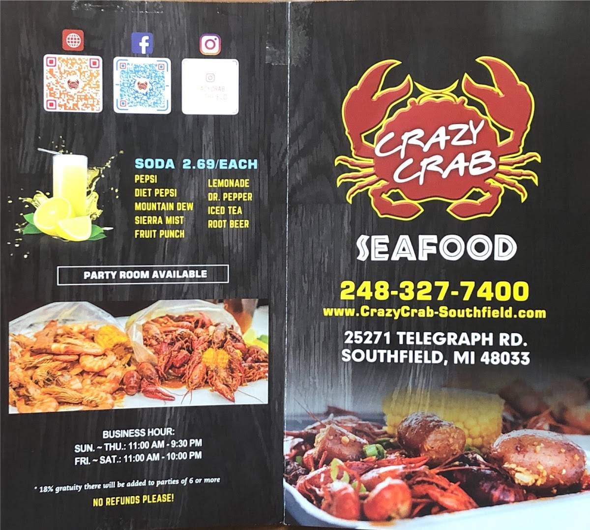 Menu at Crazy Crab restaurant, Southfield