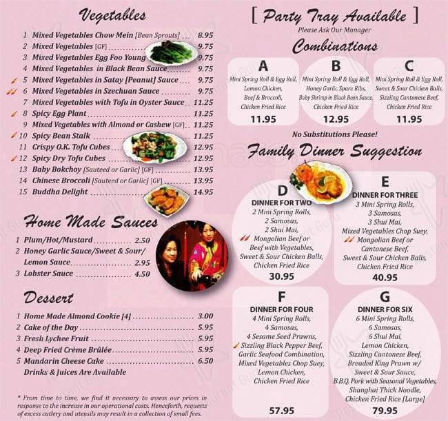Menu at Cynthia's Chinese Restaurant - Thornhill, Richmond Hill ...
