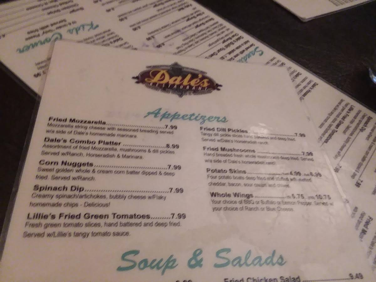 Menu at Dale's restaurant, Southaven