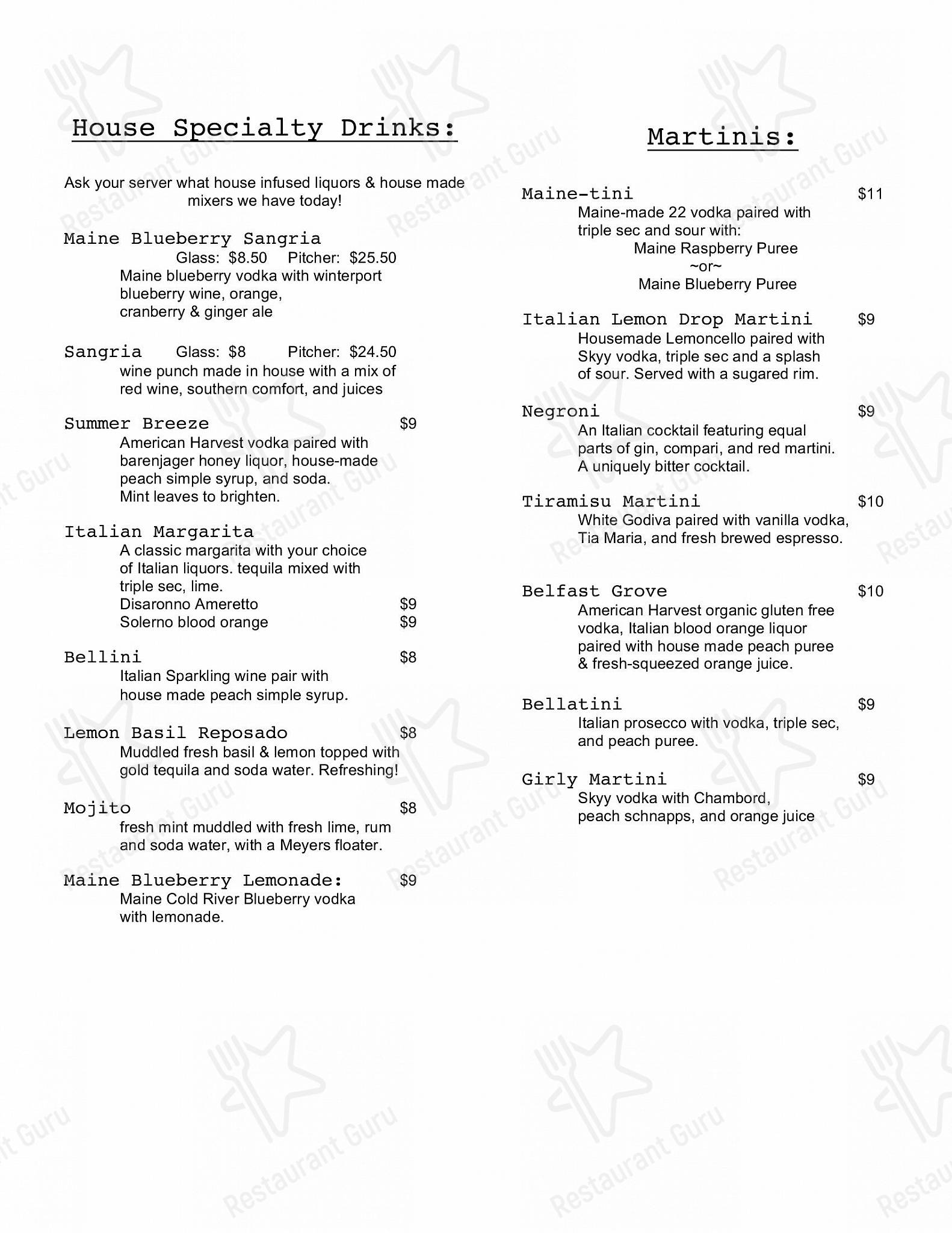 Menu at Delvino's Grill & Pasta House restaurant, Belfast, 52 Main St