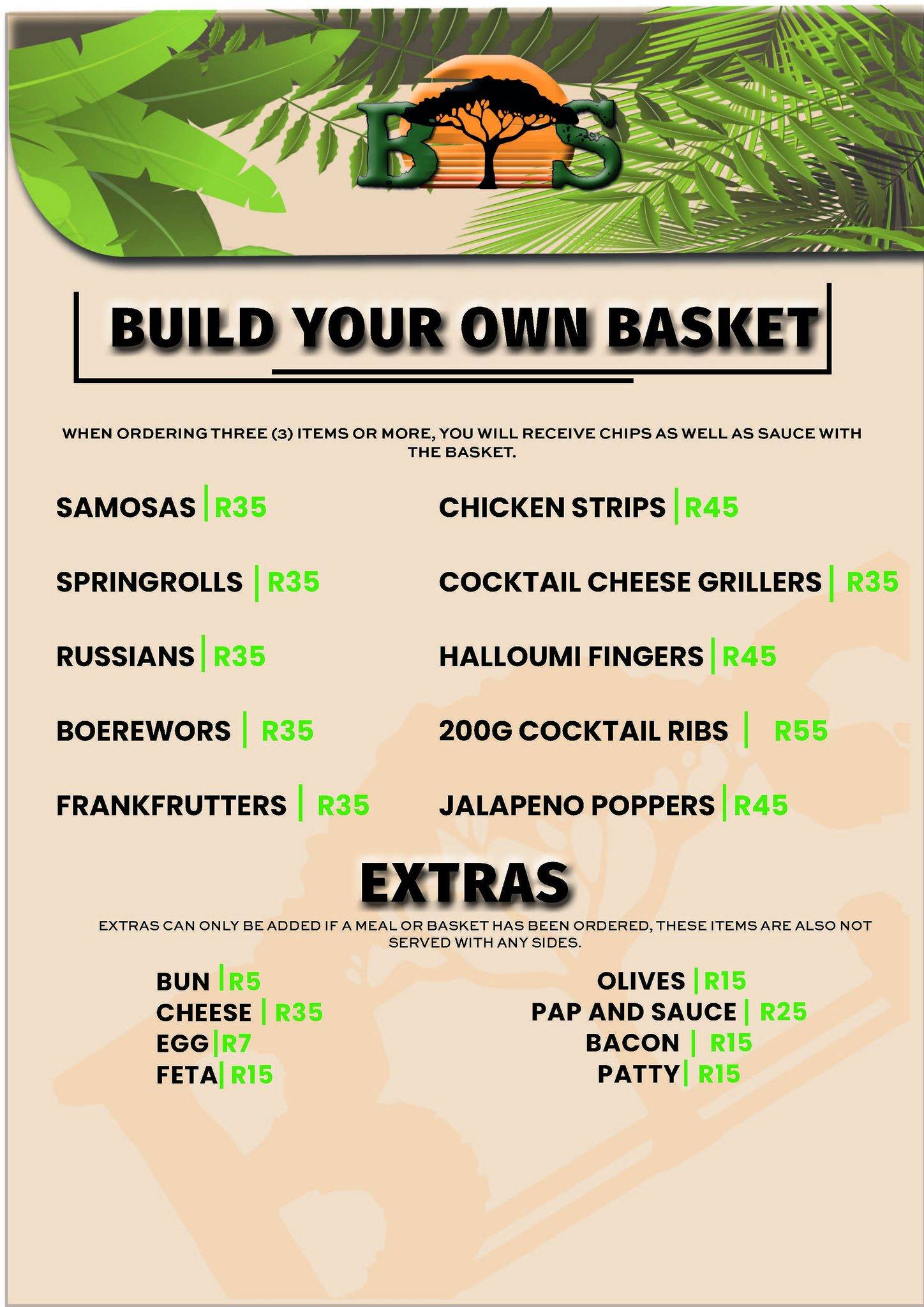 Menu at Die Bos Restaurant & Function Venue, Pretoria