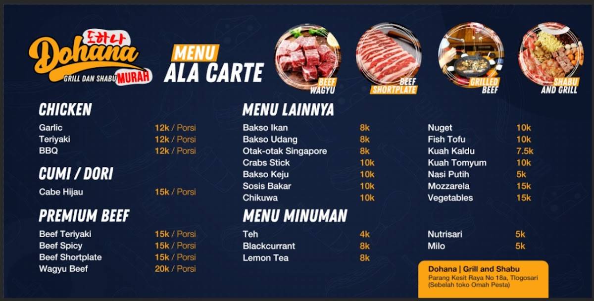 Menu at Dohana Grill dan Shabu Murah restaurant, Semarang