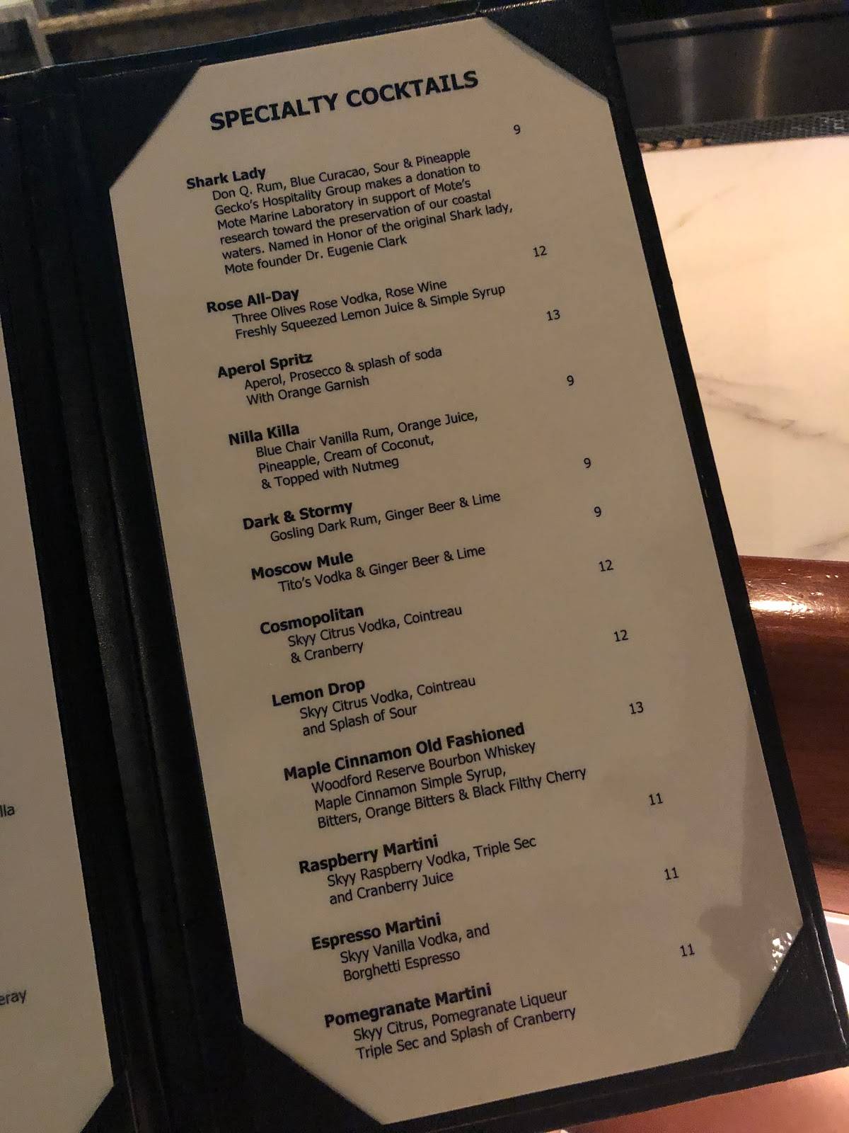 Menu at Dry Dock Waterfront Grill restaurant, Longboat Key
