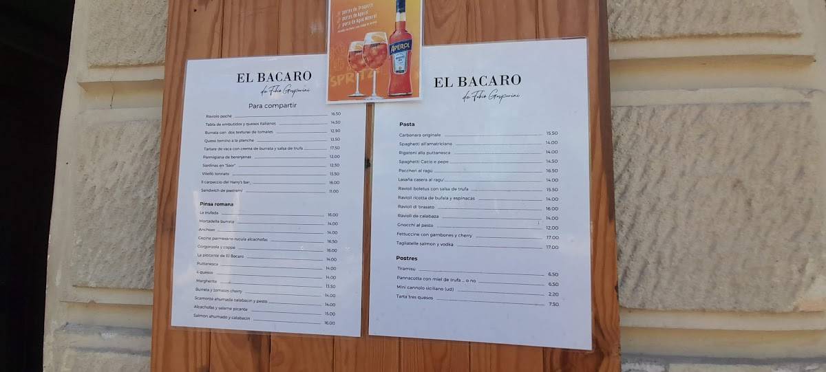 Carta del restaurante El Bacaro del Fabio La Latina, Madrid