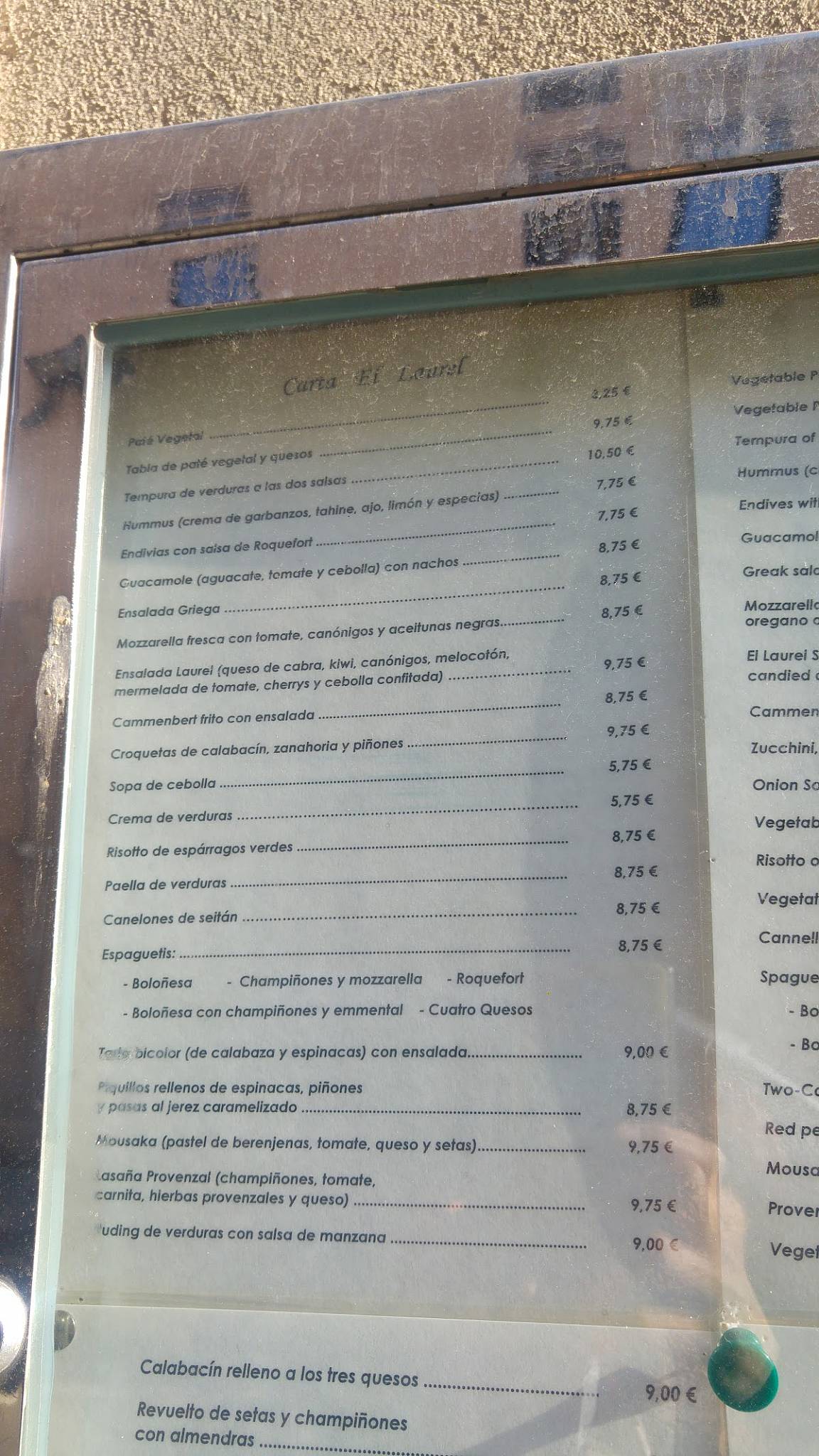 Carta del restaurante El Laurel, Salamanca