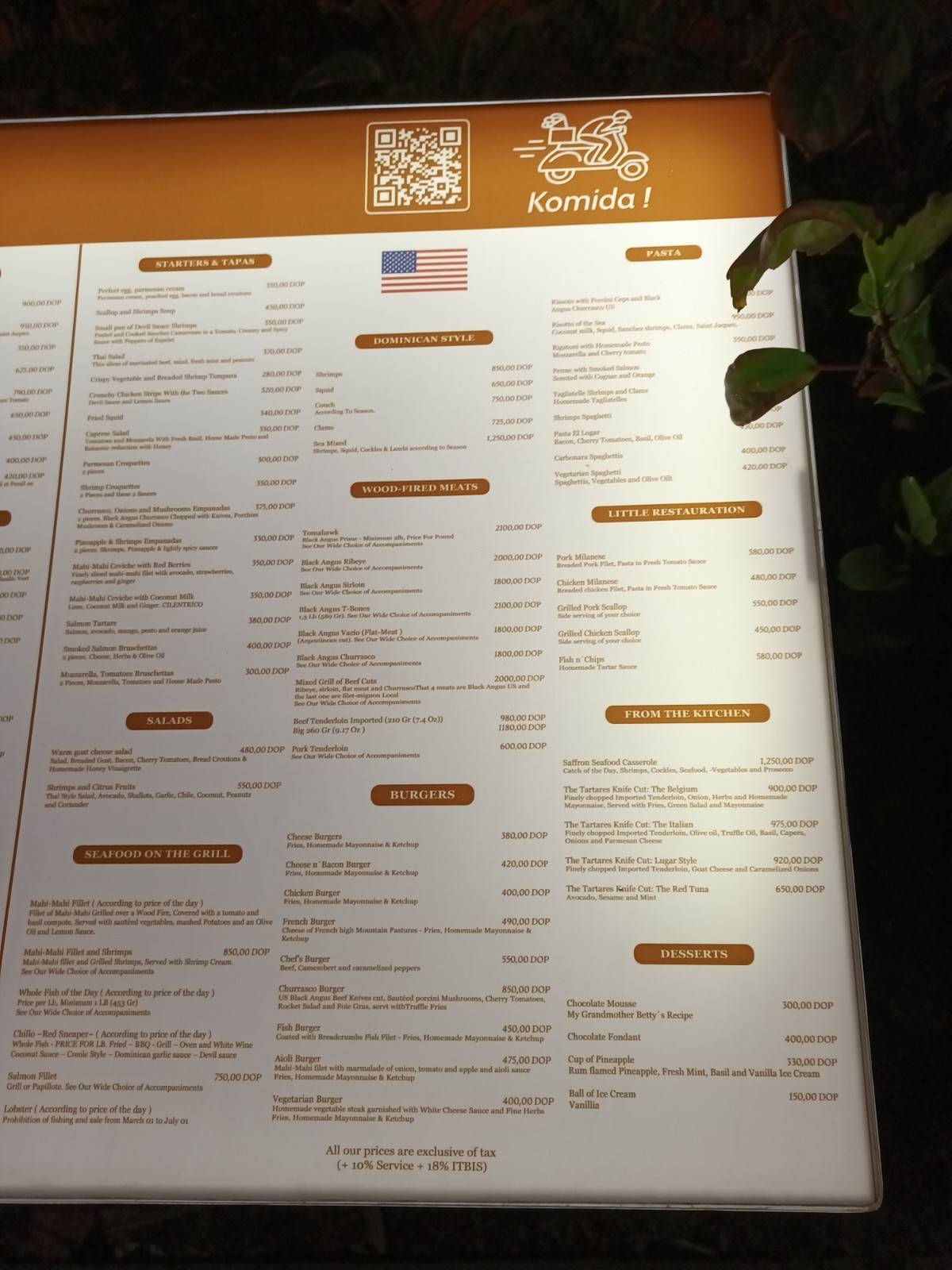 Carta del restaurante El Lugar, Las Terrenas