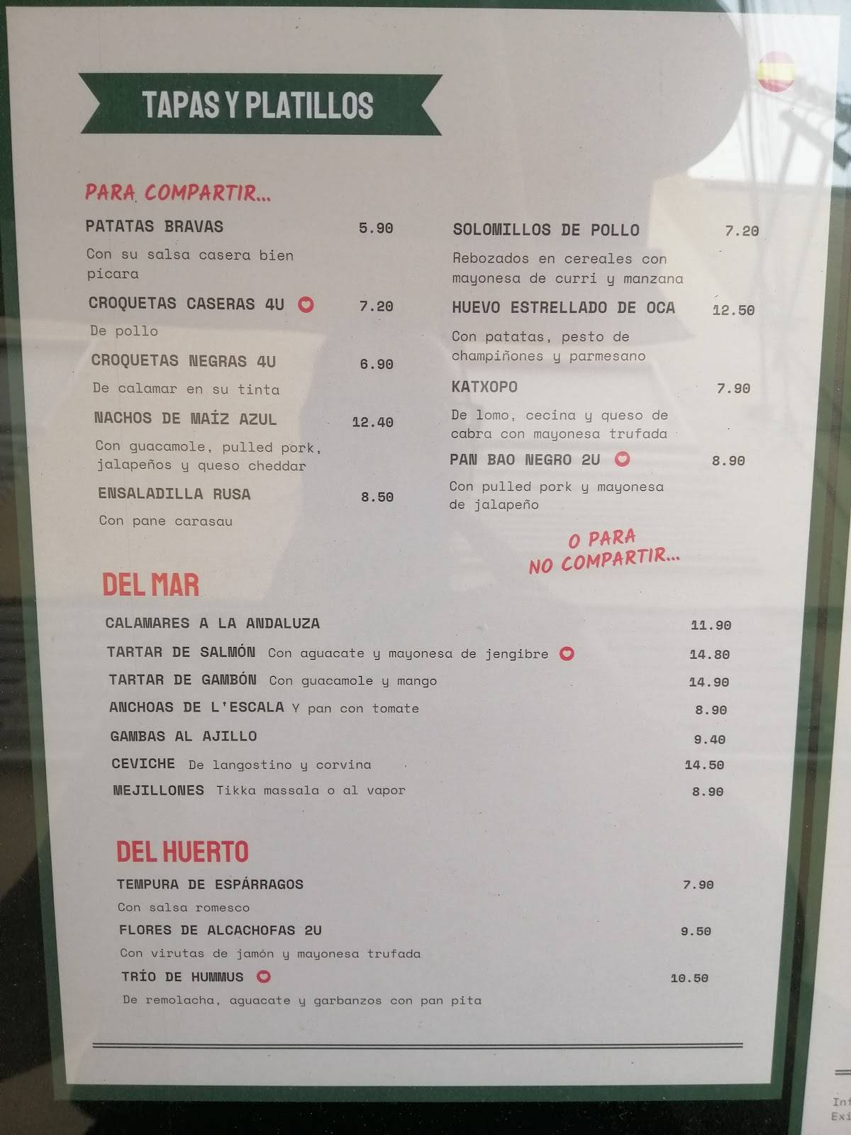 Carta del restaurante El Pícaro, San Felíu del Guixols