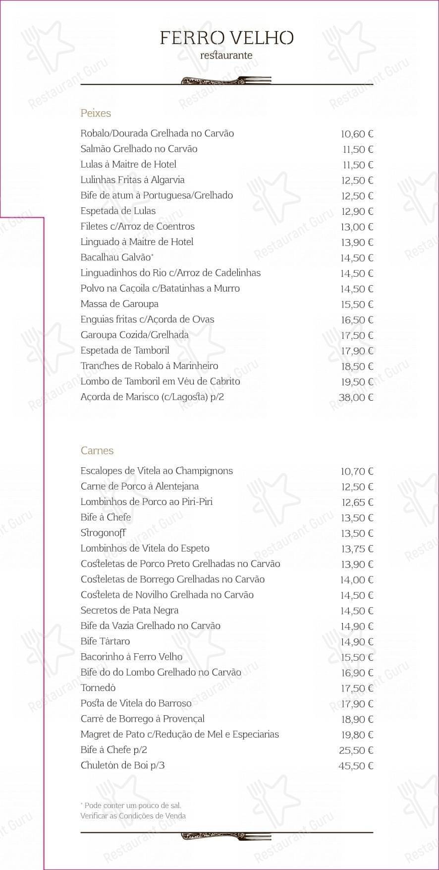 Menu em Restaurante Ferro Velho, Amora