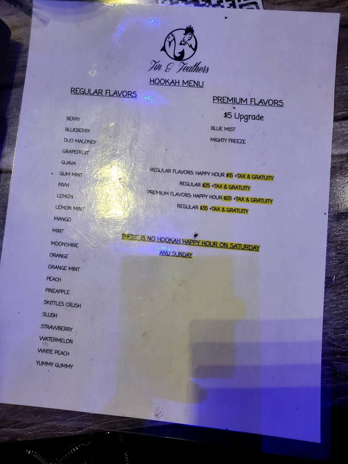 Menu at Fin & Feathers Restaurants, Douglasville