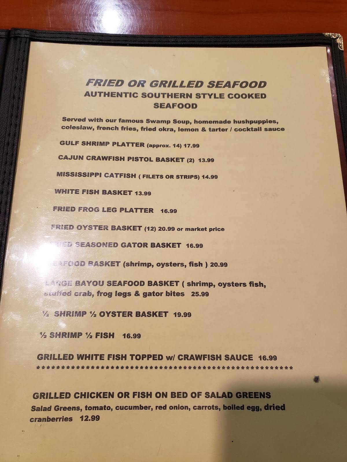 Menu at Fish River Grill restaurant, Foley