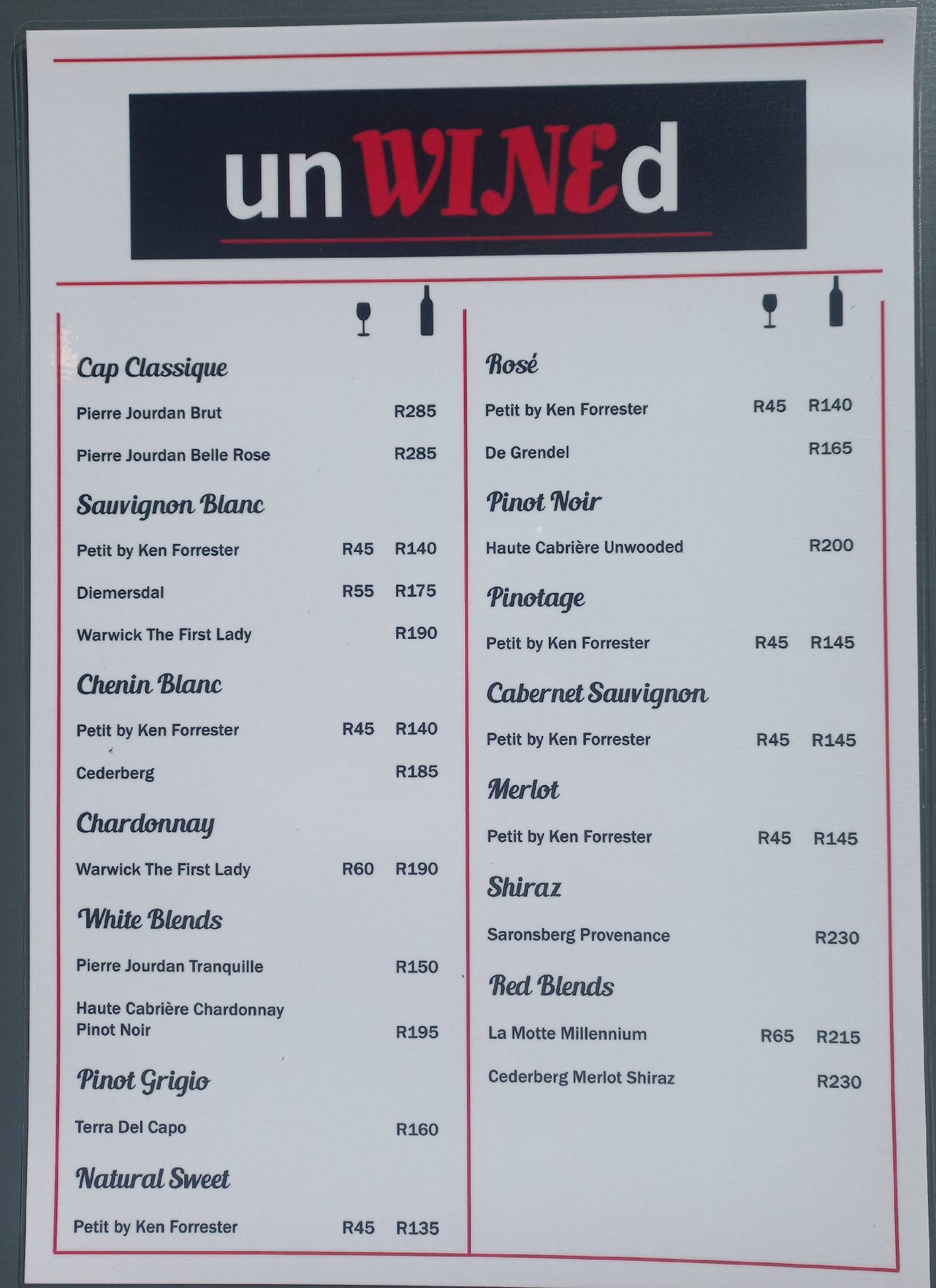 Menu at Graze Cafe, George