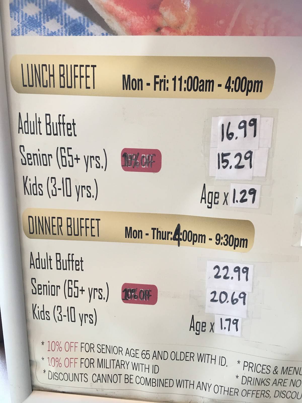 Menu at Four Seasons Buffet restaurant, Cerritos