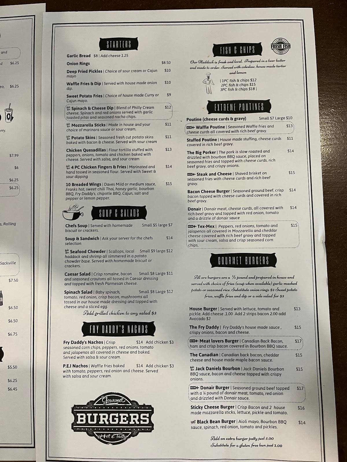 Menu at Fry Daddy’s - Fry & Grill restaurant, Middle Sackville