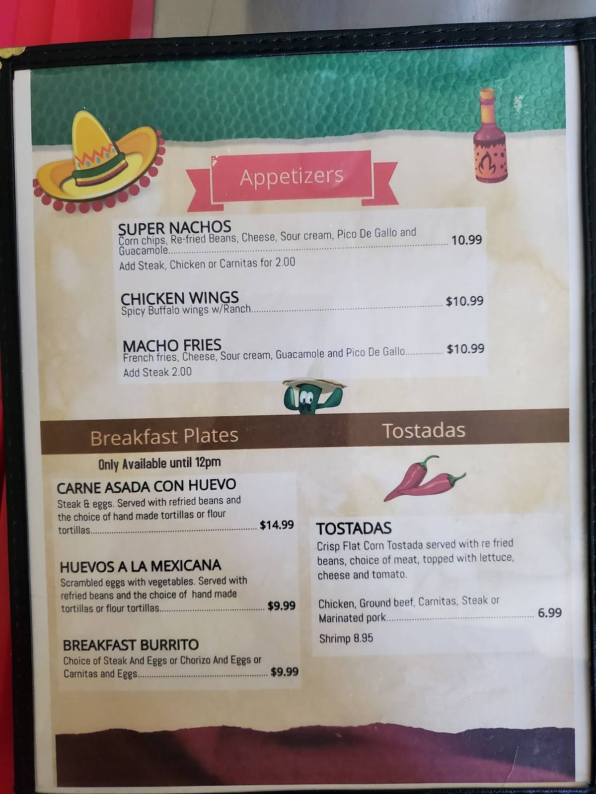 Menu at Fuentes Restaurant & Cantina, Minden