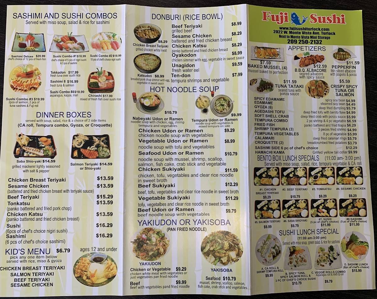 Menu at Fuji Sushi restaurant, Turlock