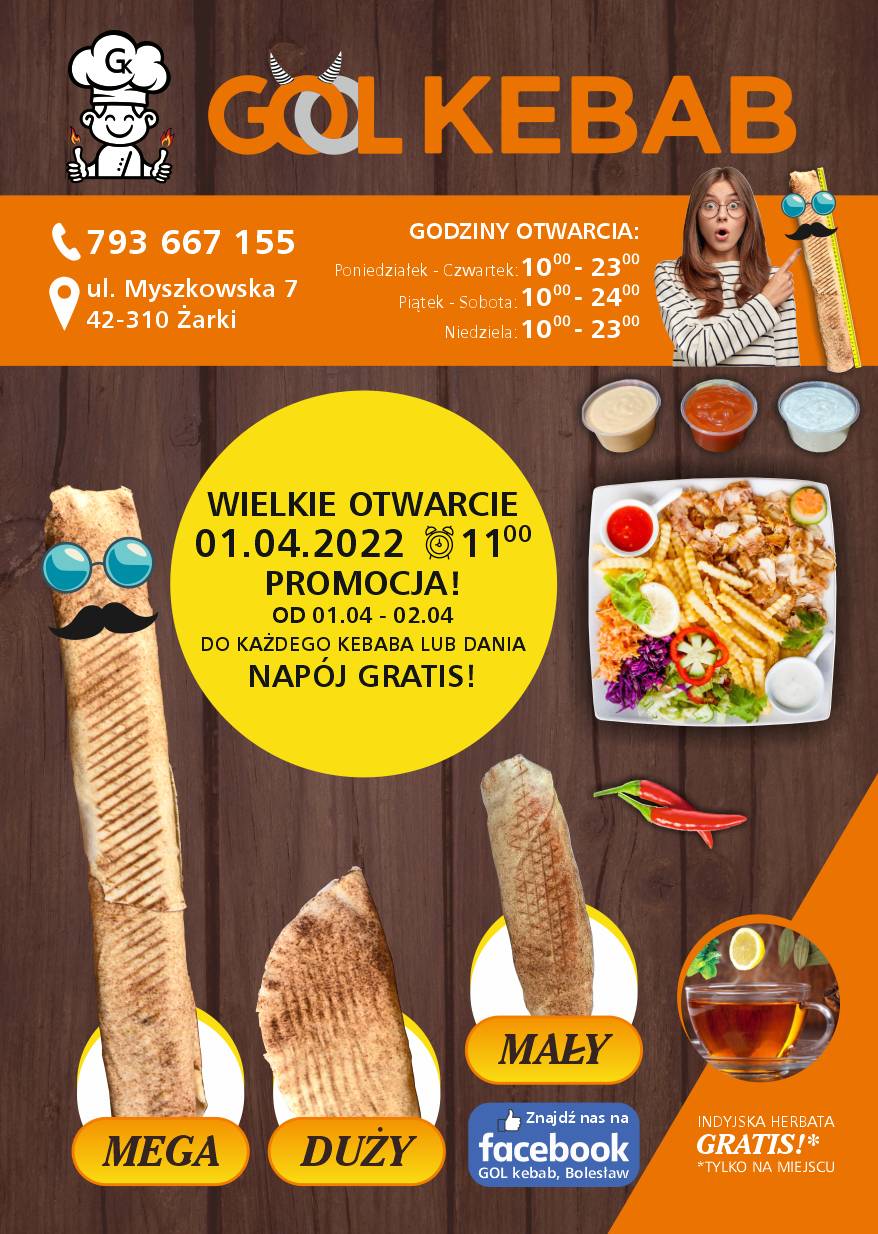 Carta del restaurante GOL Kebab, Żarki