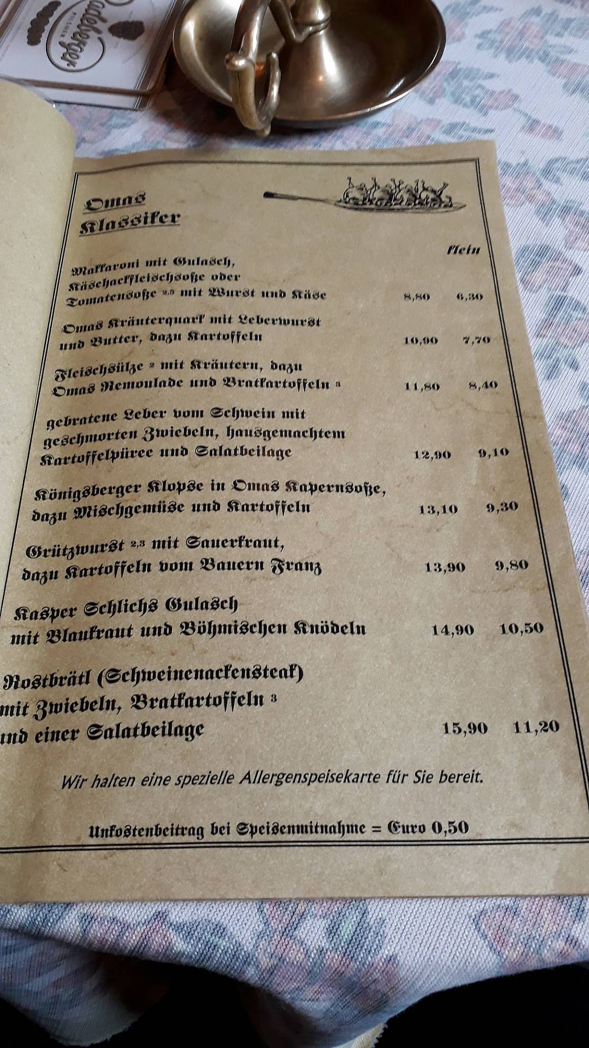 Speisekarte von Gaststätte Oma restaurant, Dresden