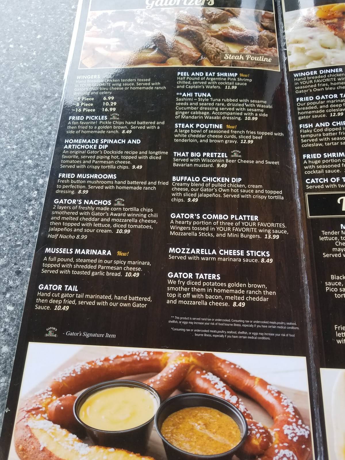 Menu at Gator's Portside Port Canaveral restaurant, Cape Canaveral