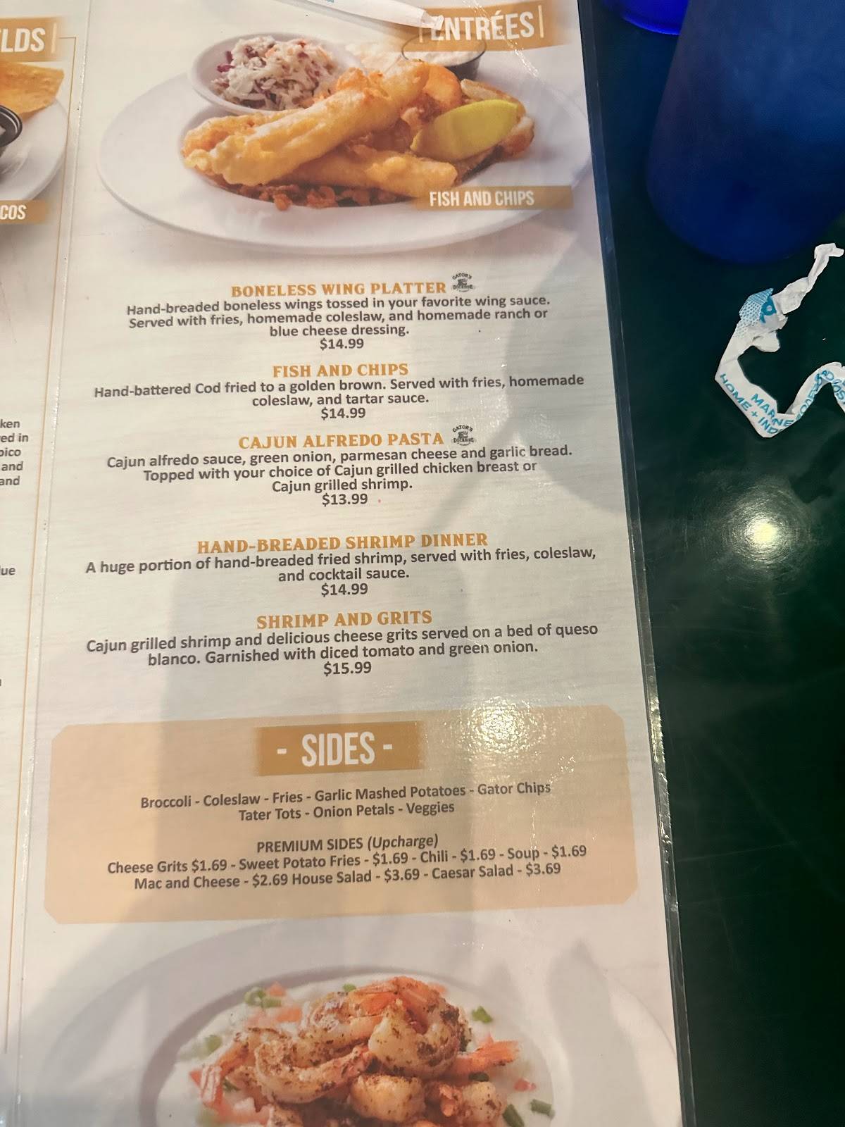Menu at Gator's Portside Port Canaveral restaurant, Cape Canaveral