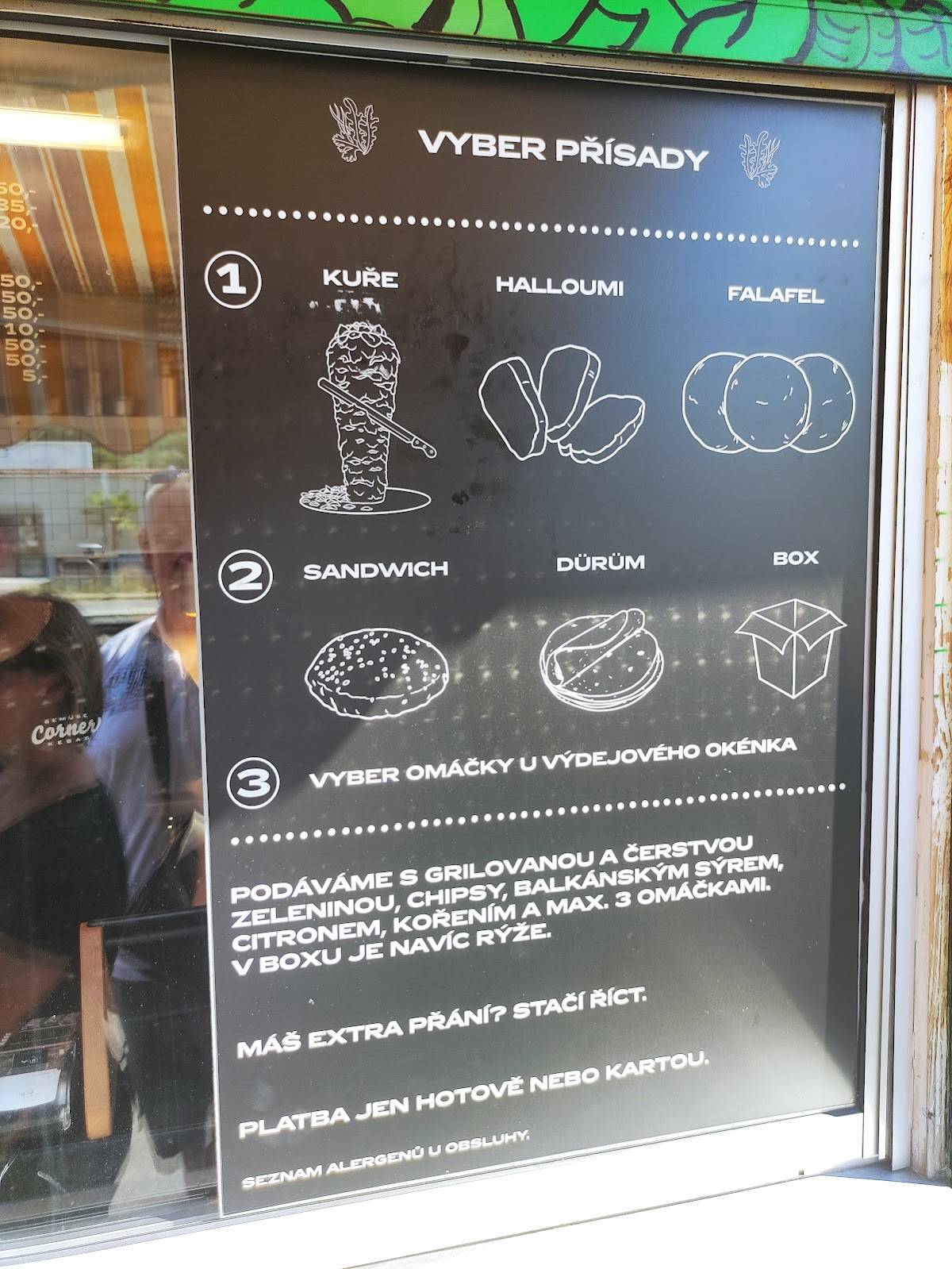 Menu at Gemüse Corner Kebab restaurant, Prague, Podolské nábř.