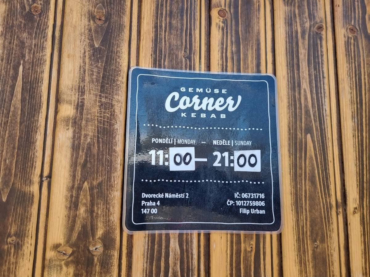 Menu at Gemüse Corner Kebab restaurant, Prague, Podolské nábř.