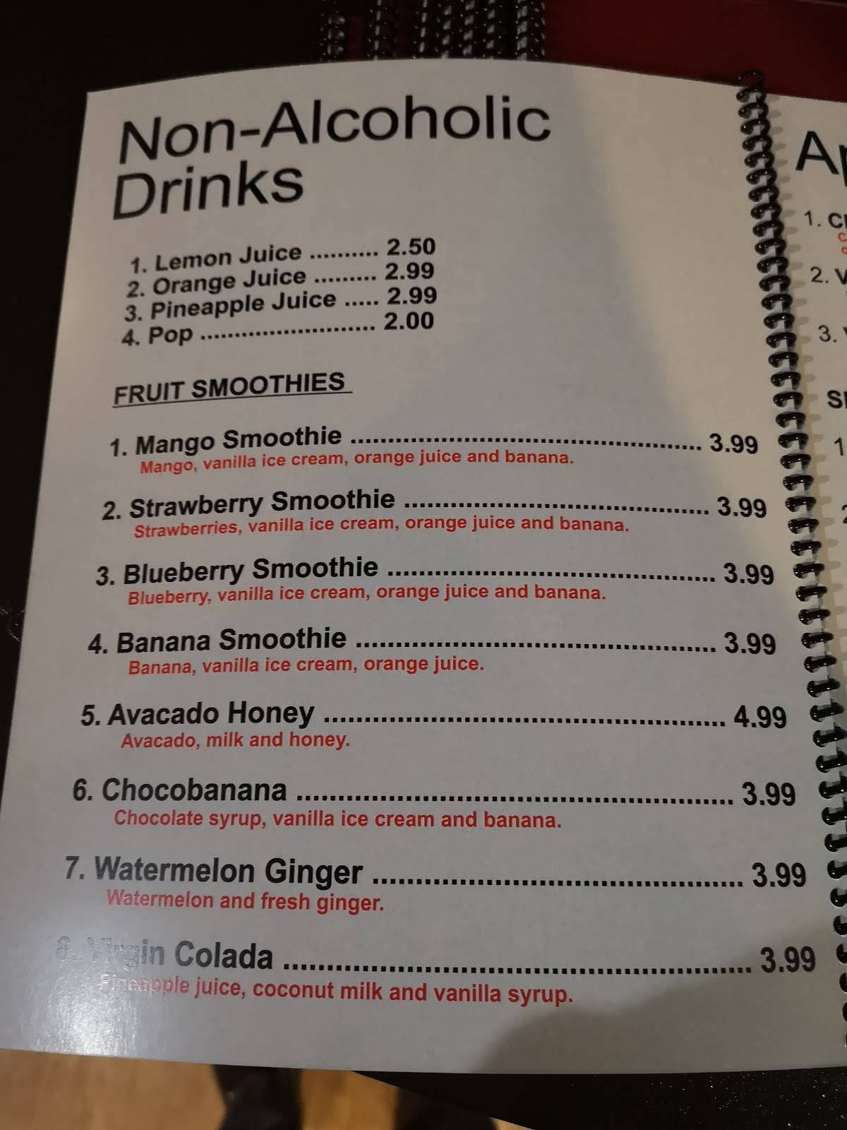 Menu at Ginger Garlic Nepalese Cuisine restaurant, Regina