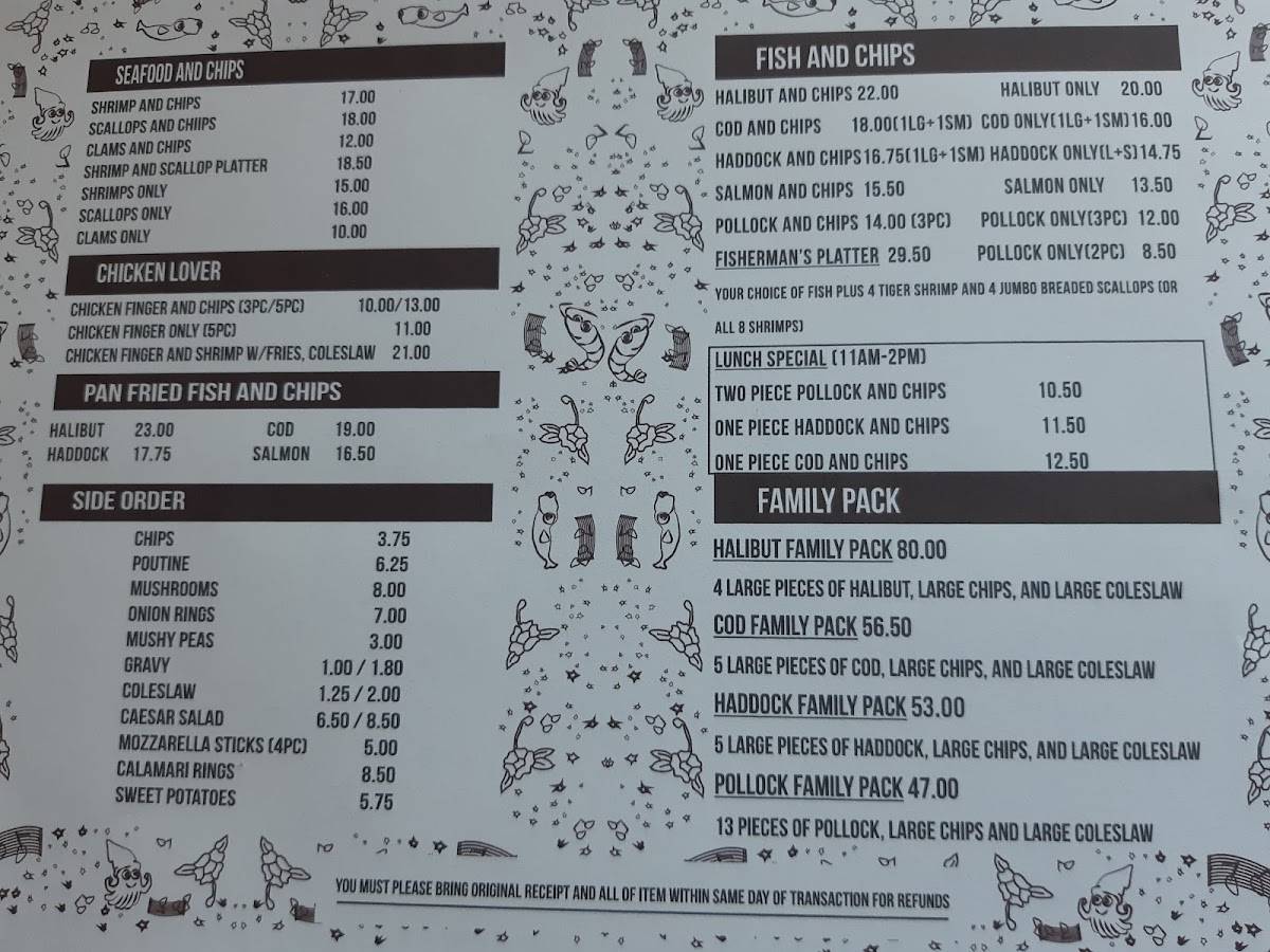 Menu at Golden Fish & Chips restaurant, Waterloo