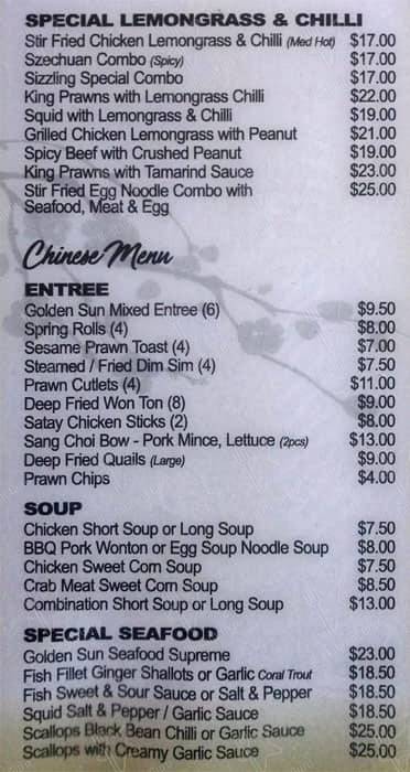 Menu at Golden Sun Chinese & Vietnamese Restaurant Capalaba, Capalaba