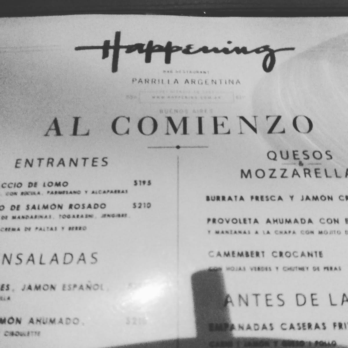 Carta del restaurante Happening Puerto Madero, Buenos Aires, Av. Alicia ...
