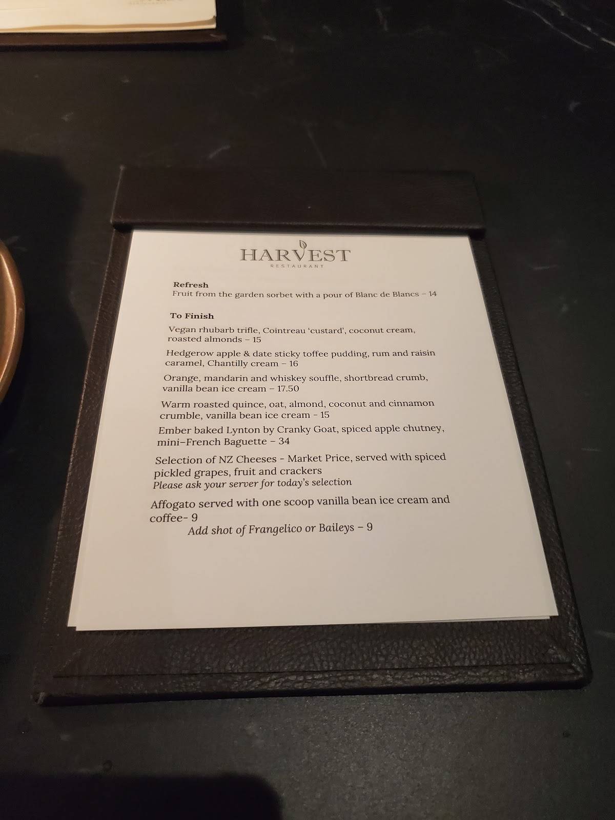 Menu at Harvest Restaurant Blenheim, Rapaura