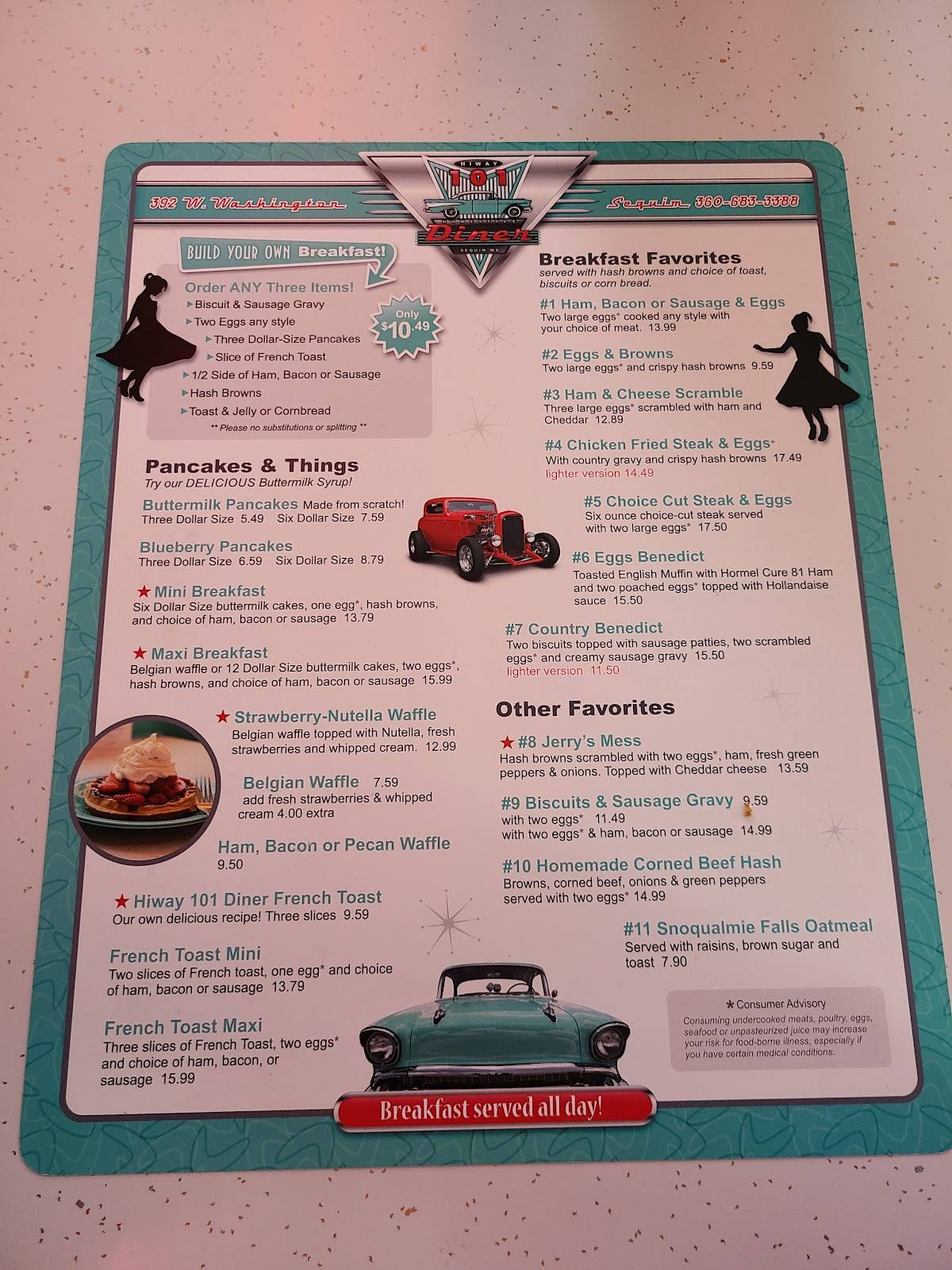 Menu at Hi-Way 101 Diner restaurant, Sequim, 392 W Washington St