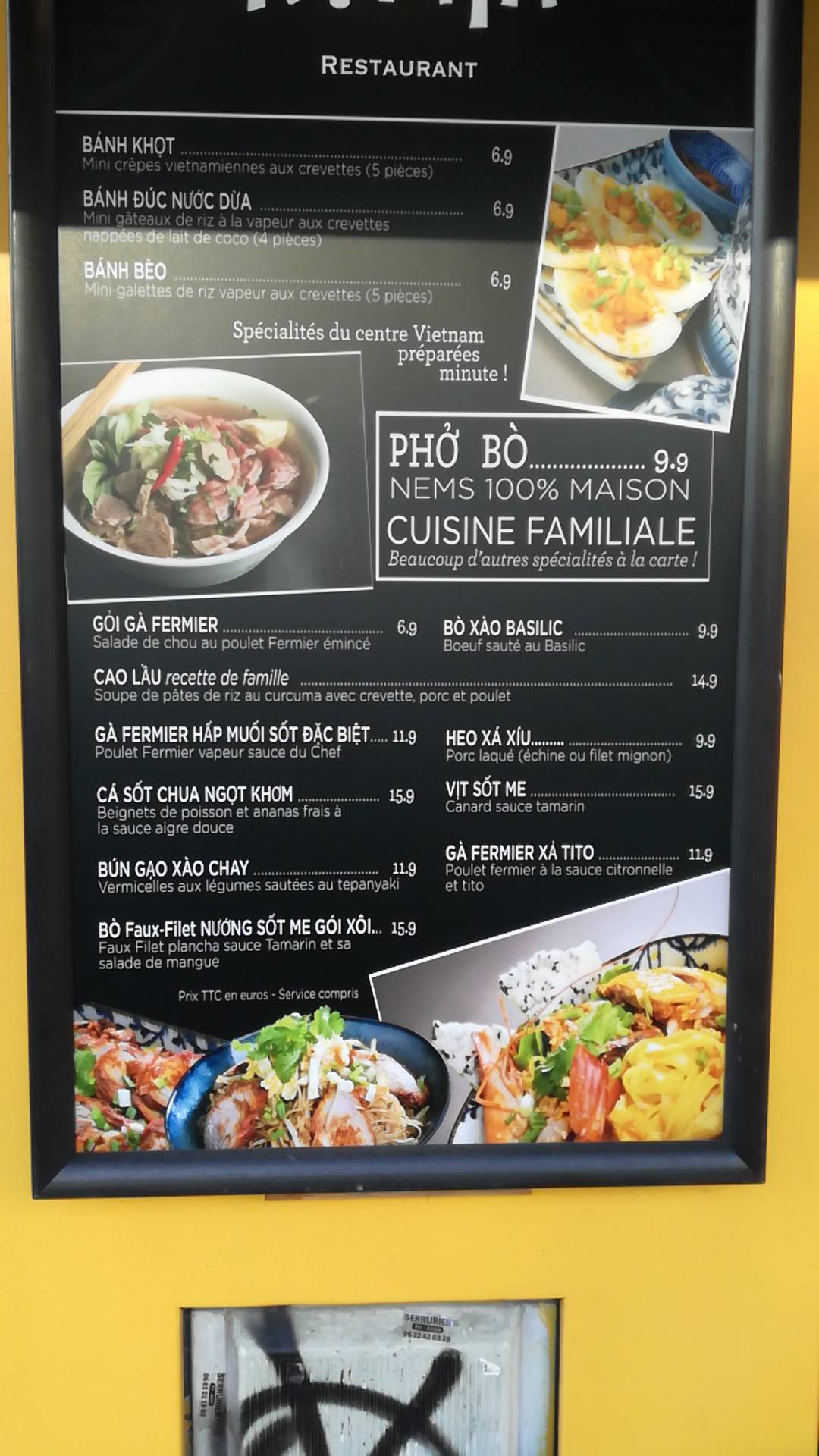 Menu at Hoi An Caphe restaurant, Paris, 134bis Rue de Tolbiac