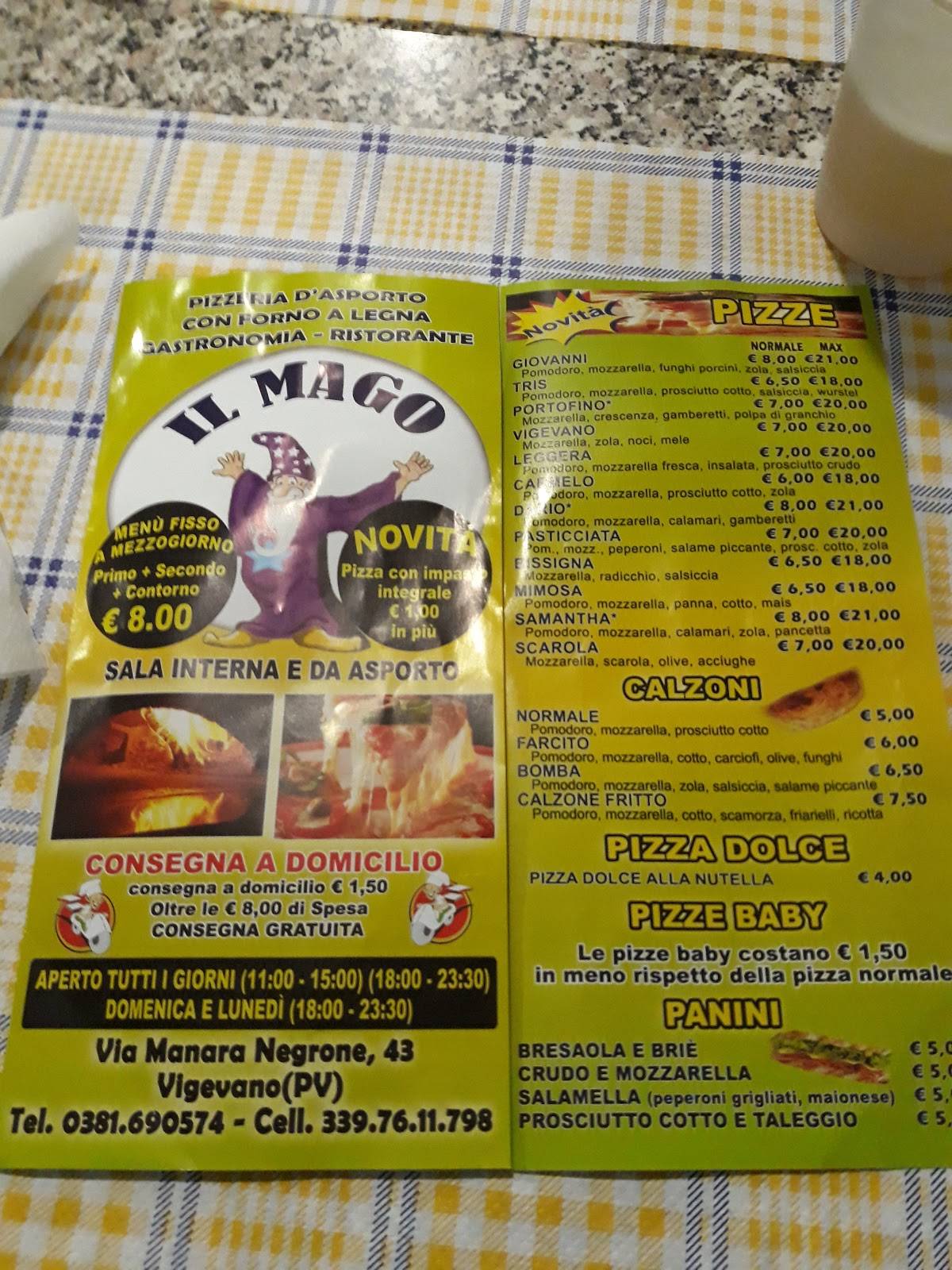 Menu da Il Mago ristorante, Vigevano, Via Manara Negrone