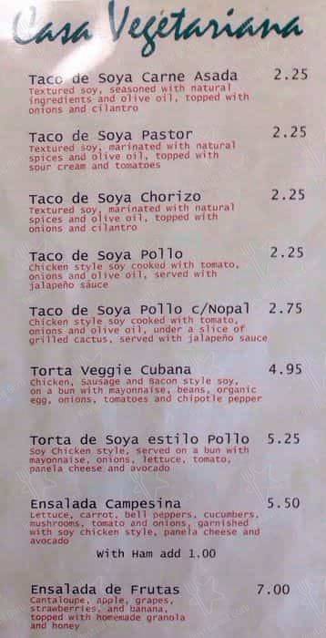 Menu at El Indio Cocina Mexicana restaurant, Chicago
