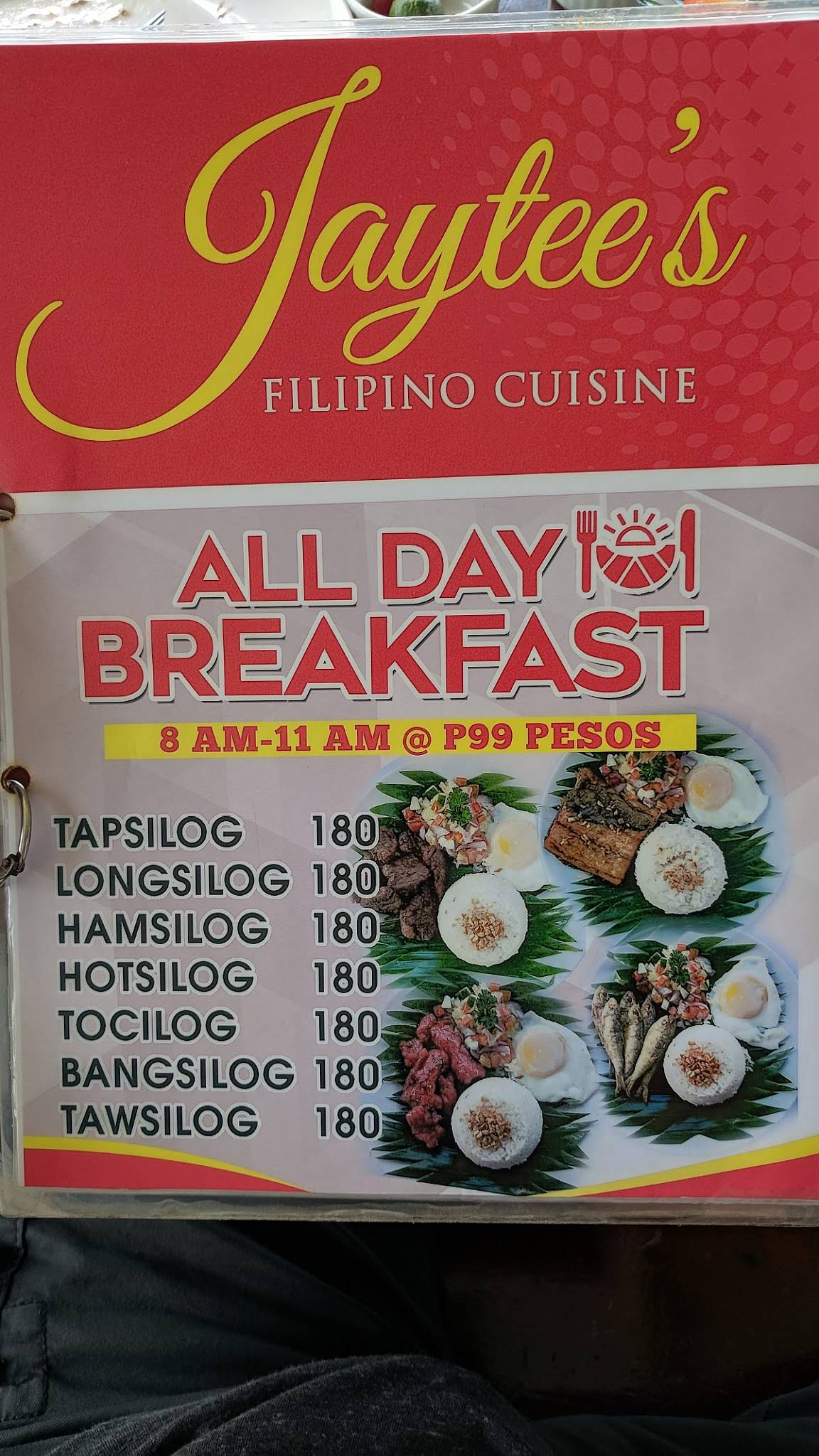 Menu at Jaytee's Classic Filipino Cuisine restaurant, Tagaytay, 4W2X+H5H