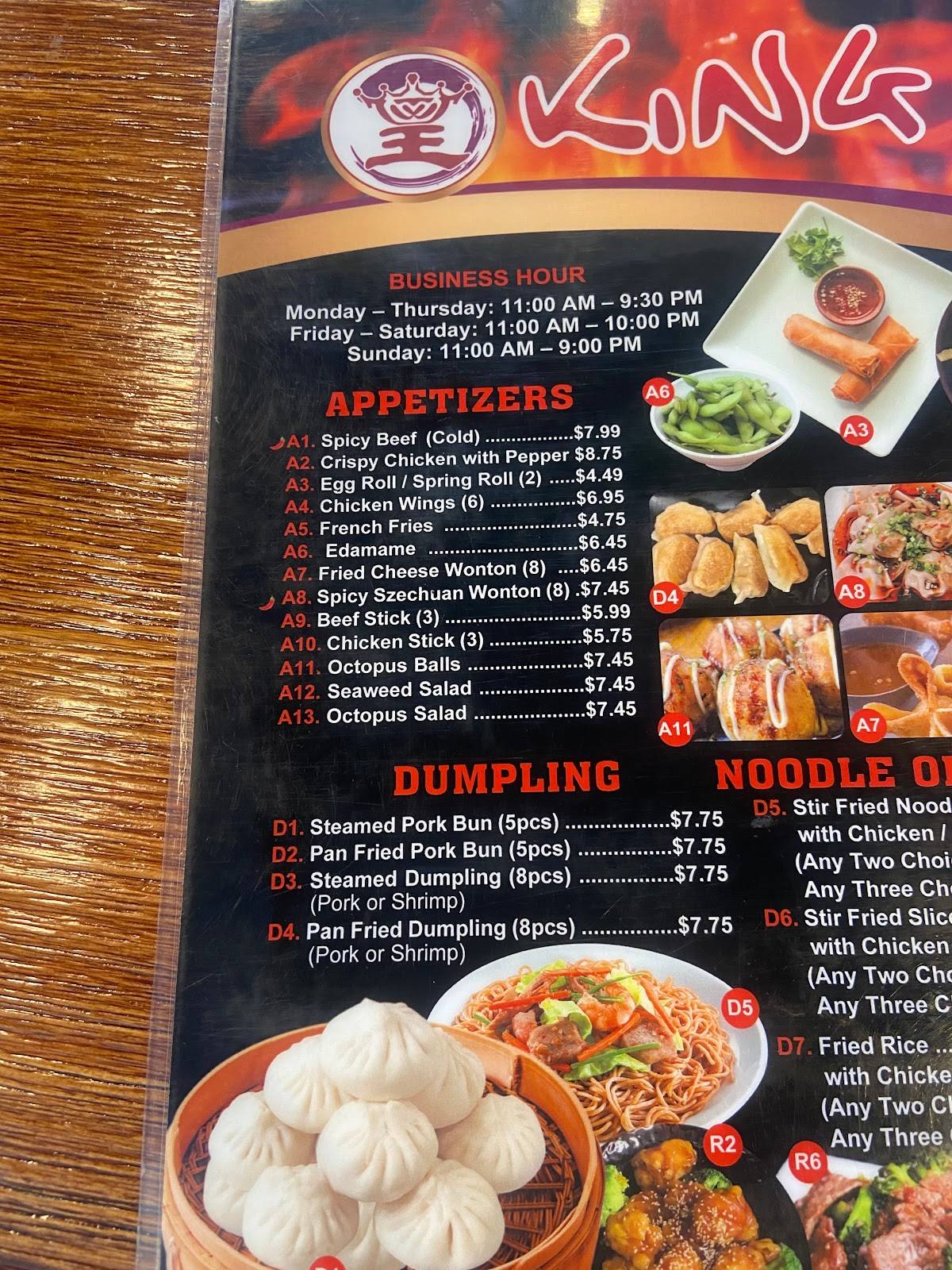 Menu at King Noodle Asian Restaurant, Temple