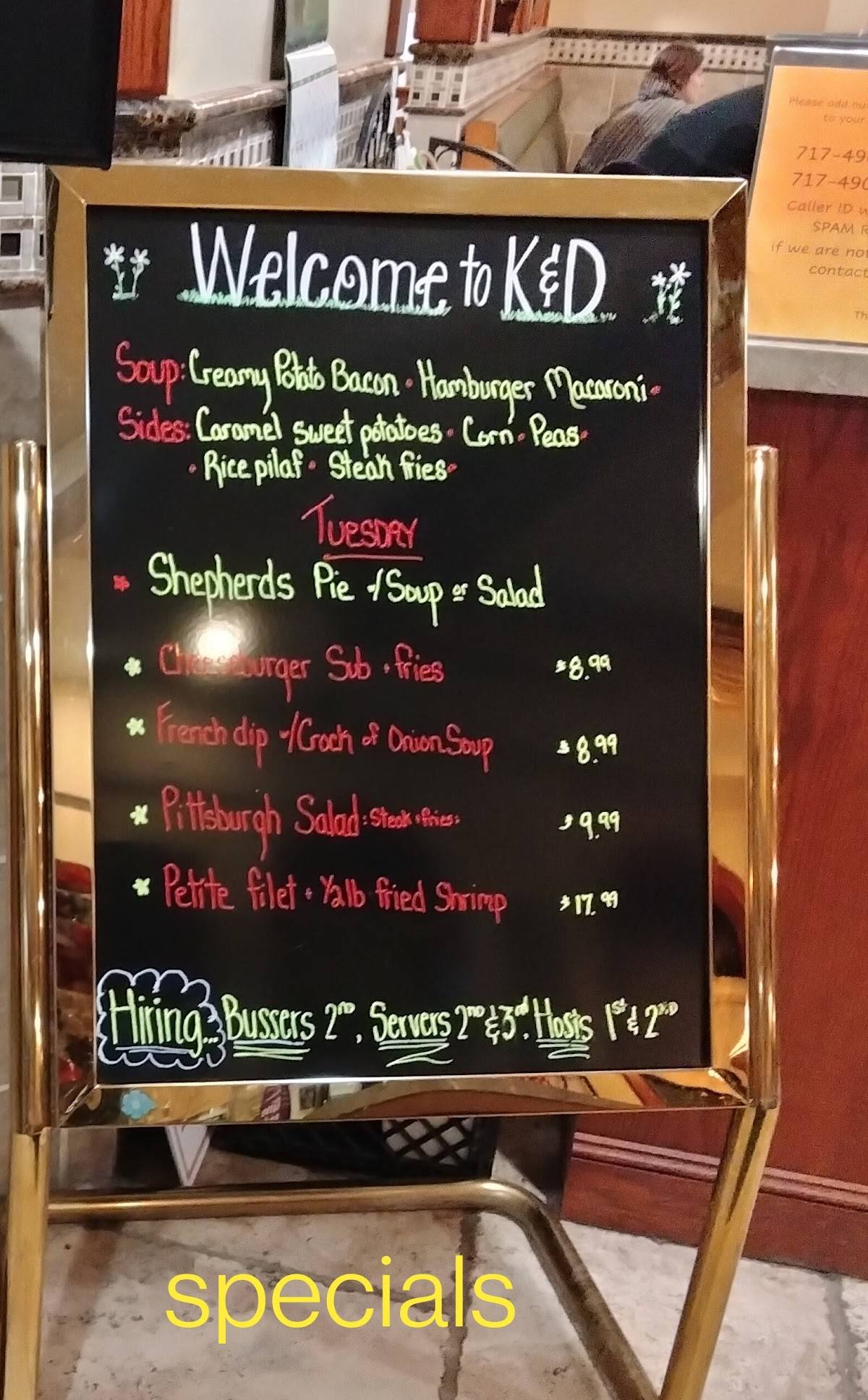 Menu at Knight & Day Diner restaurant, Lititz