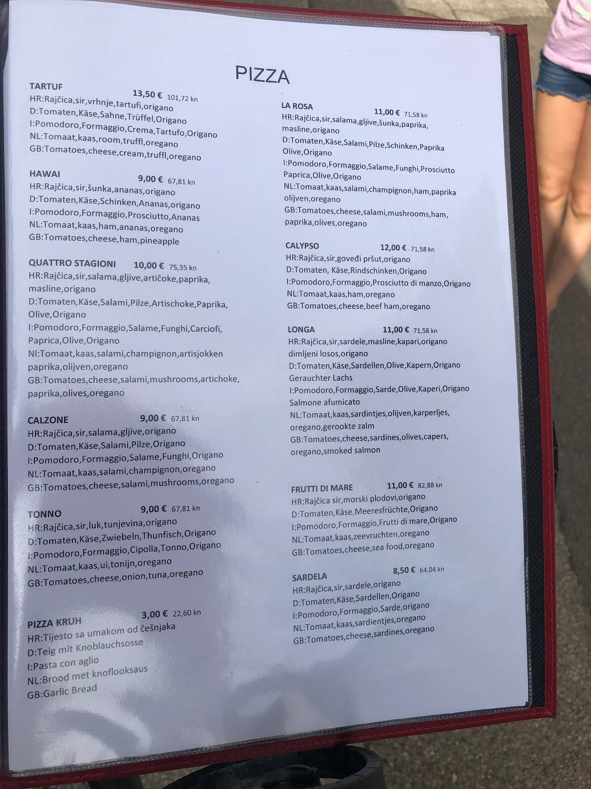 Menu da Restaurant LA ROSA 1, Vrsar