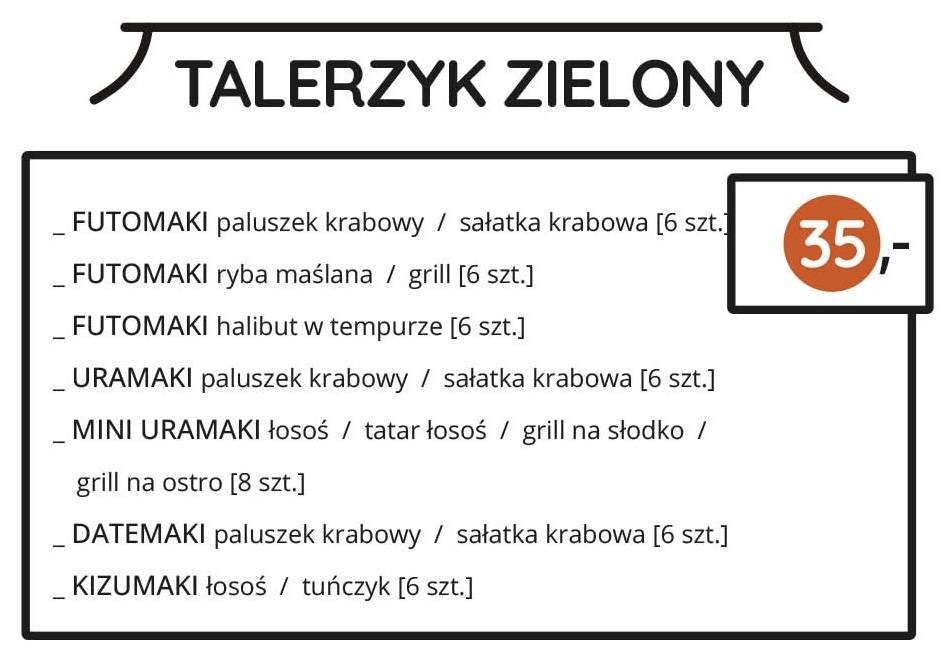 Menu at LOFT sushi restaurant, Rokietnica