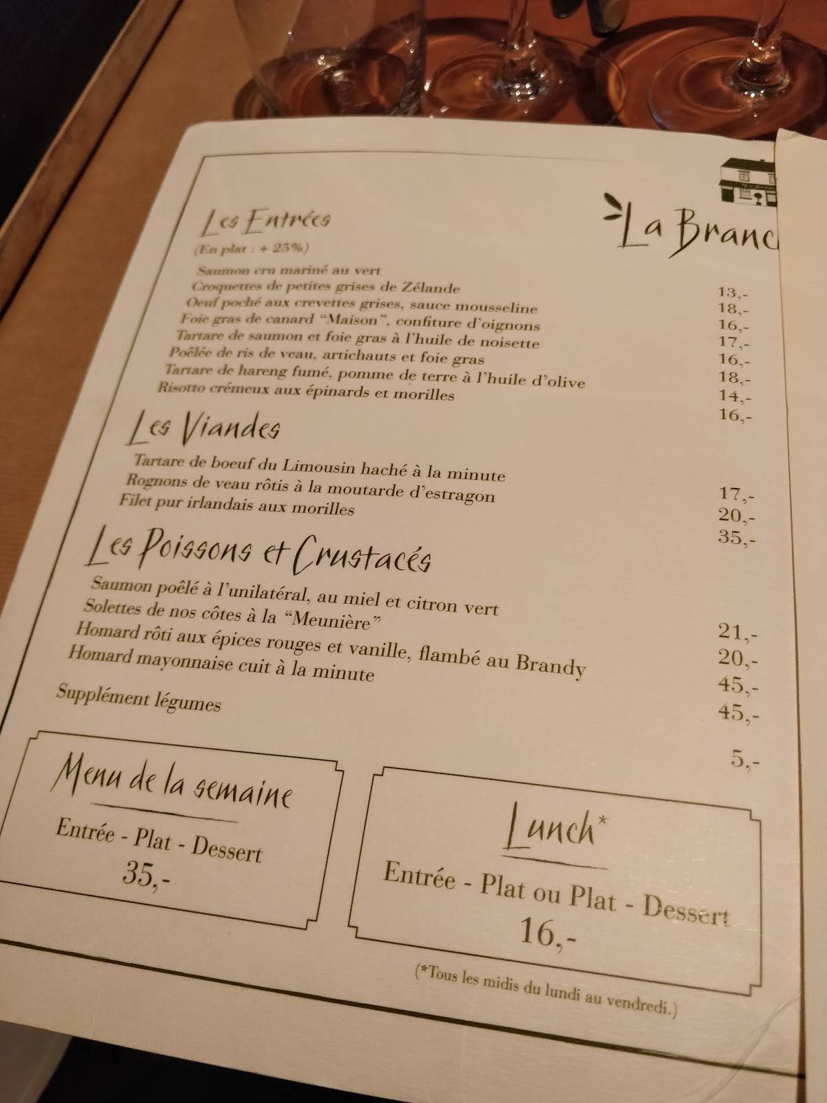 Menu au La Branche d'Olivier, Uccle, Rue Engeland 172