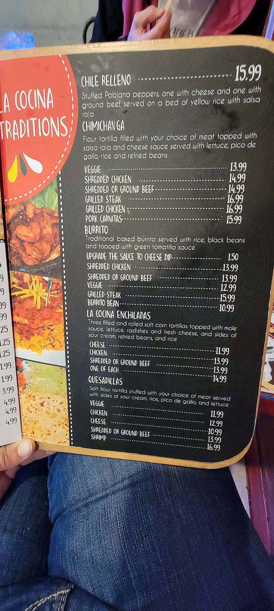 Menu at La Cocina Mexican Restaurant, St. Augustine
