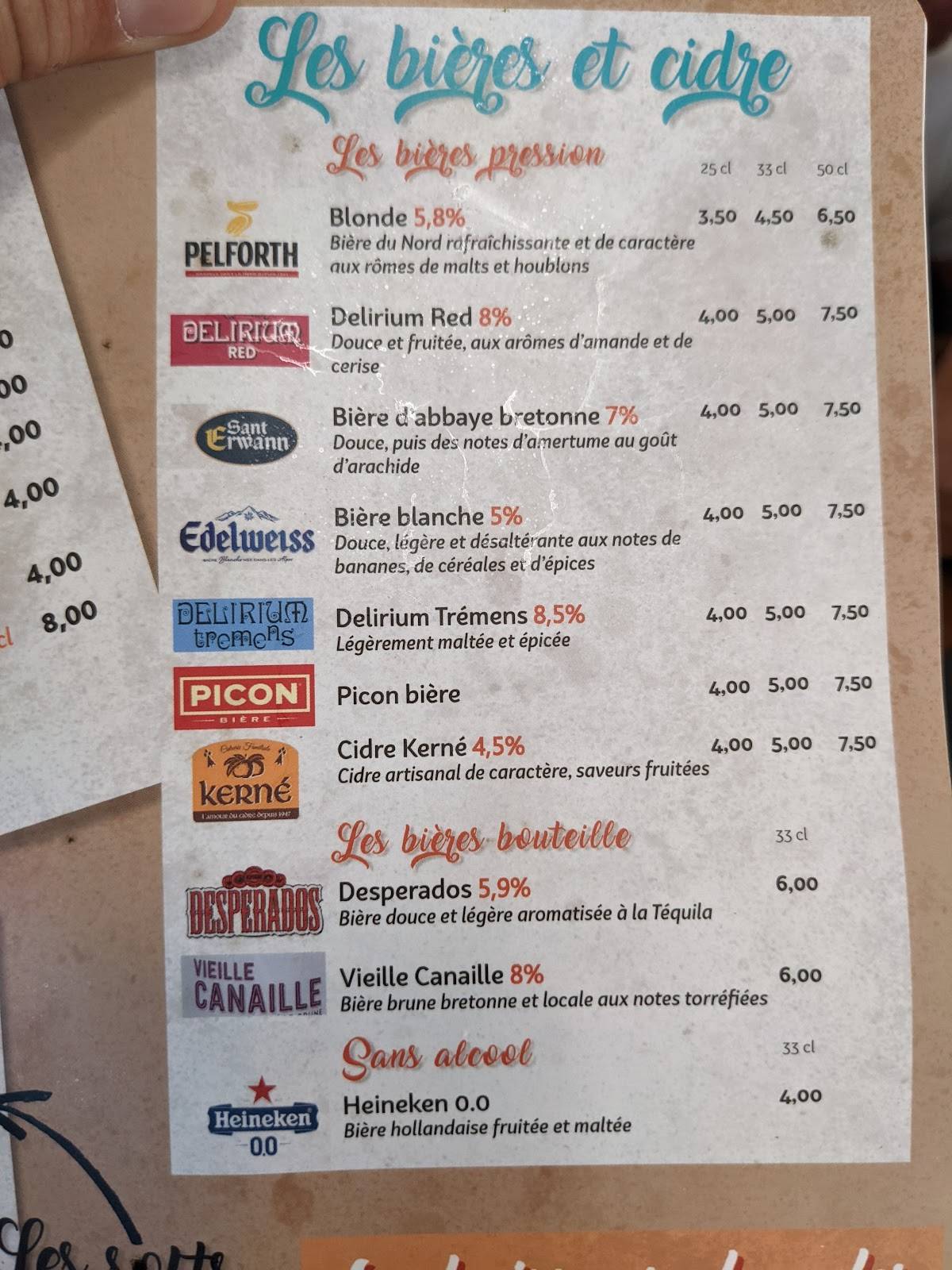 Menu au La Grande plage restaurant, Port-Louis