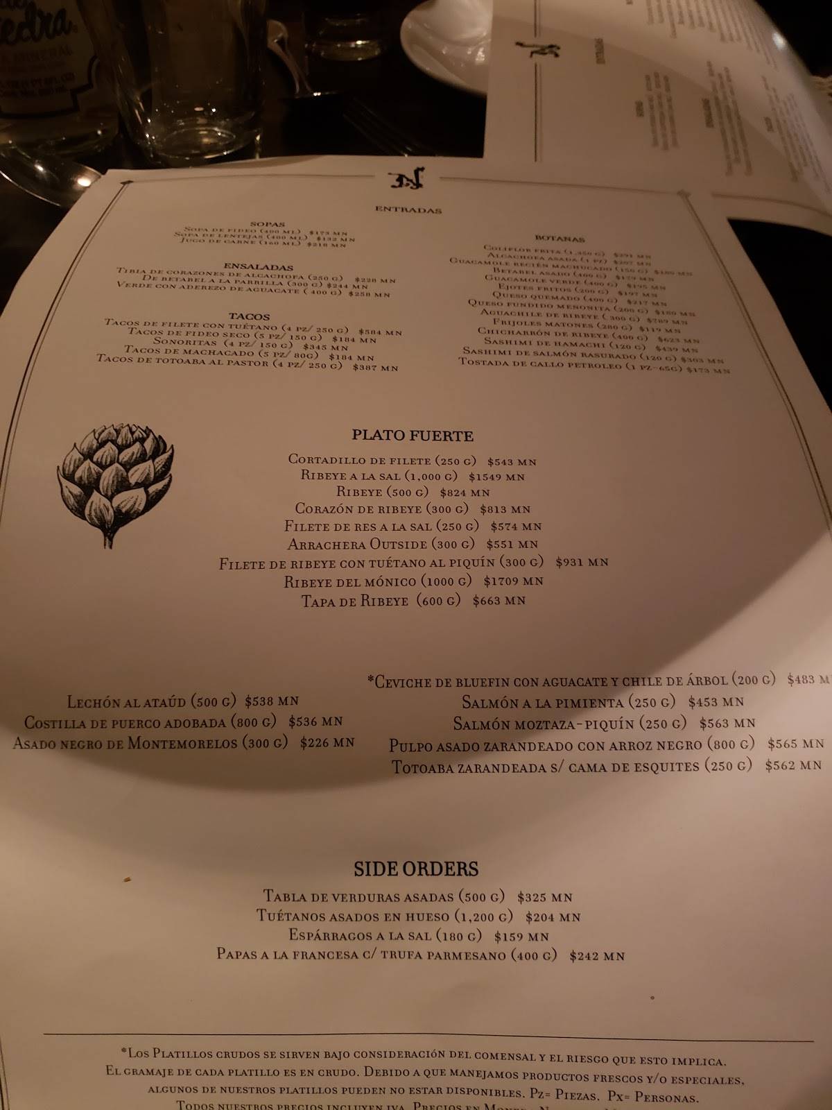 Menu at La Nacional restaurant, Monterrey, Av San Jerónimo 1106