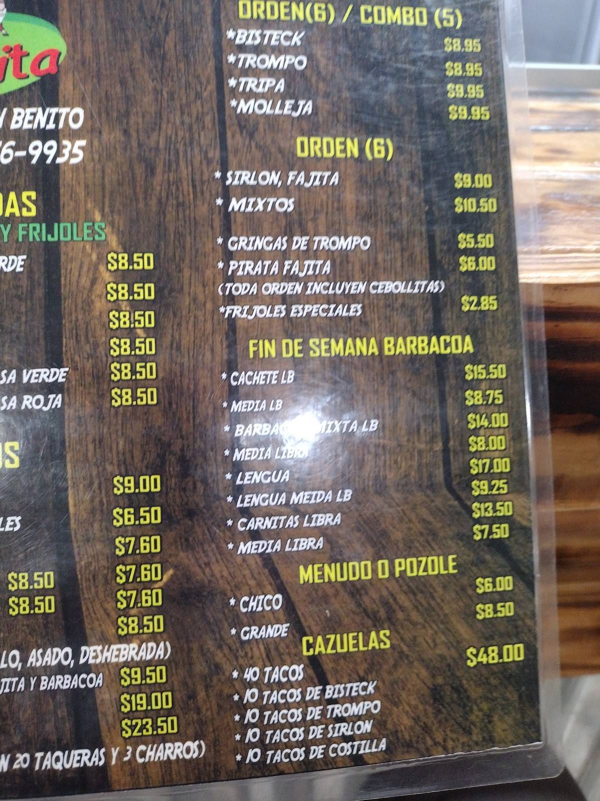 Menu at La Vaquita #1 San Benito restaurant, San Benito